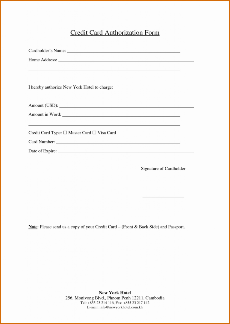 016 Credit Card Authorization Form Template Free Printable inside ...