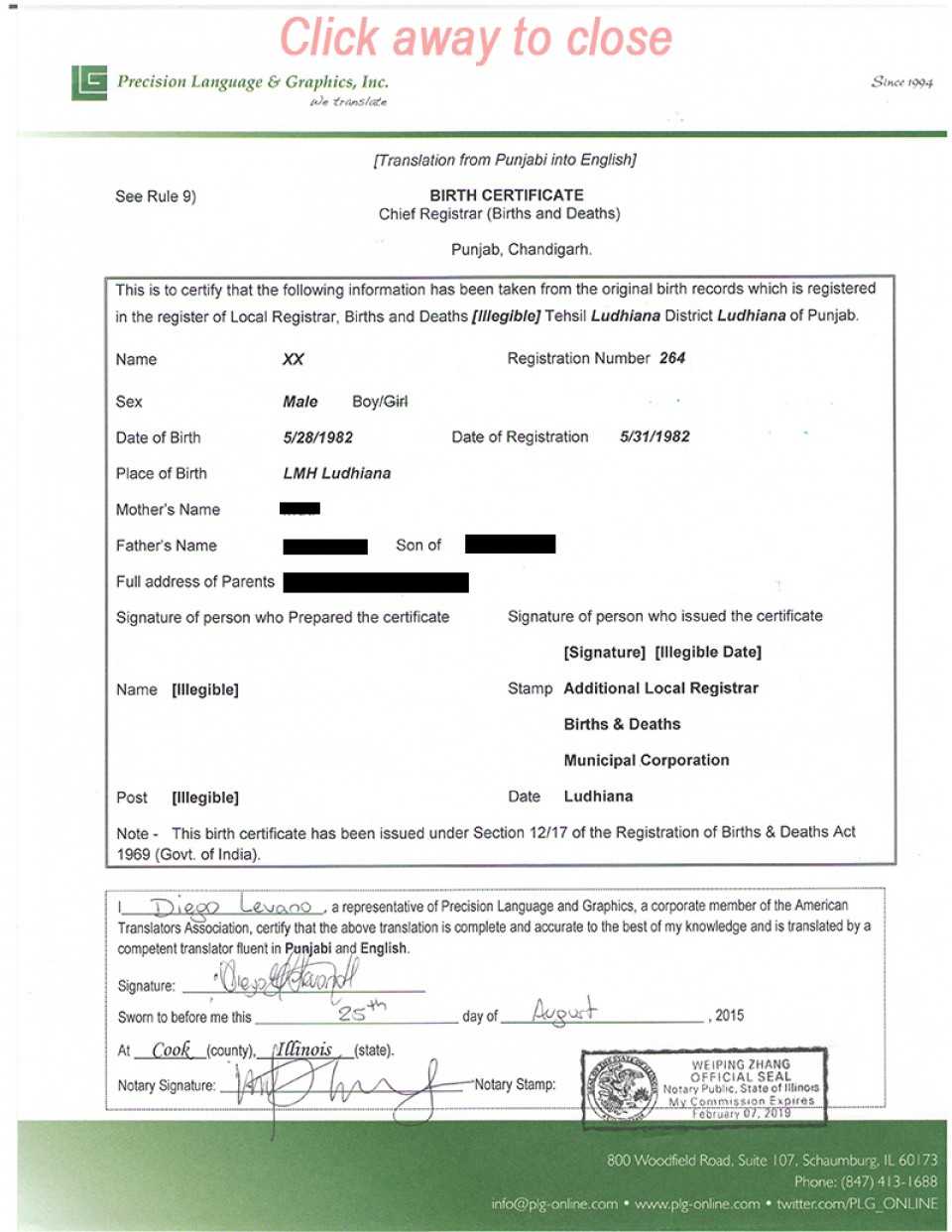 Uscis Birth Certificate Translation Template