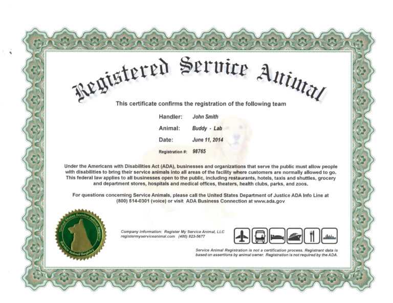 Service Dog Certificate Template