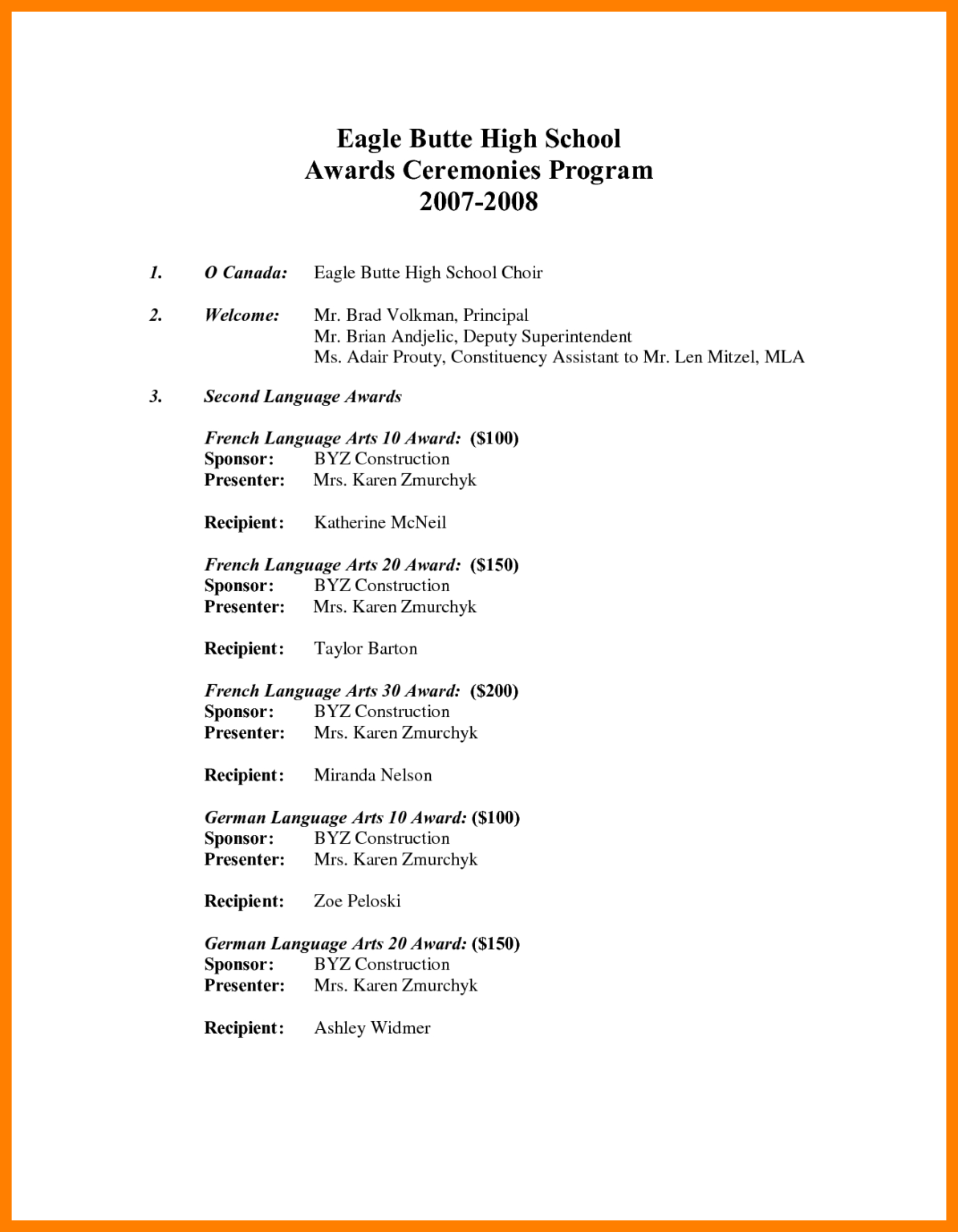 035 Award Program Template High School Awards Ceremony Inside Choir 
