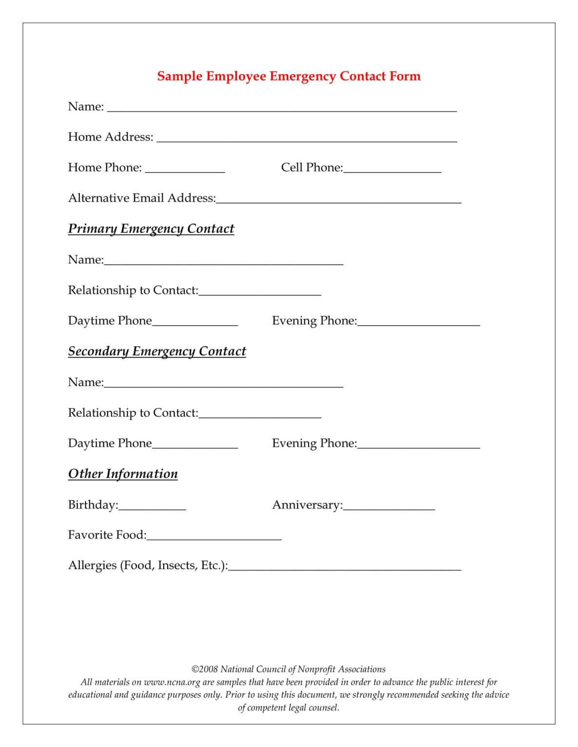 10+ Emergency Information Form Examples – Pdf | Examples for Emergency ...