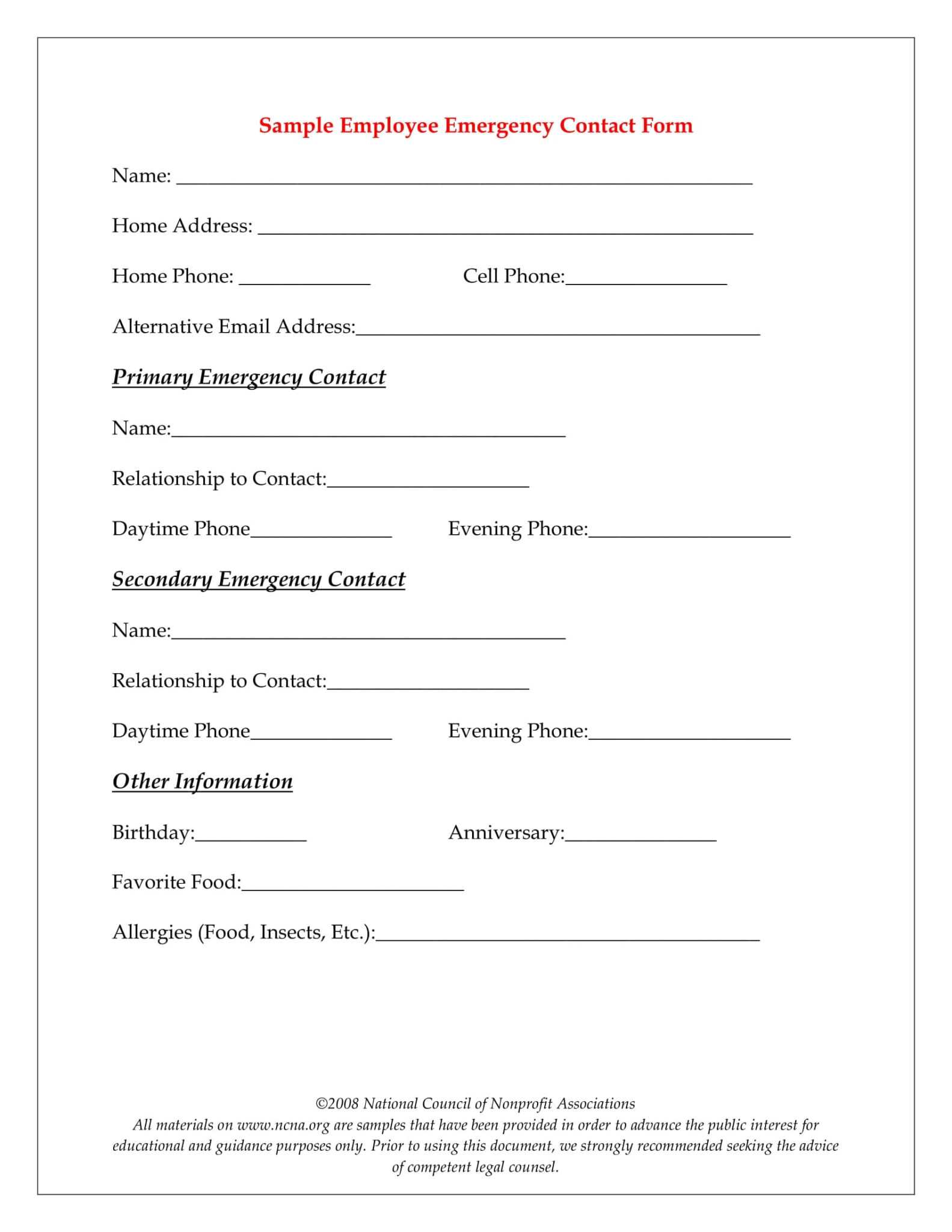 10+ Emergency Information Form Examples – Pdf | Examples for Emergency ...