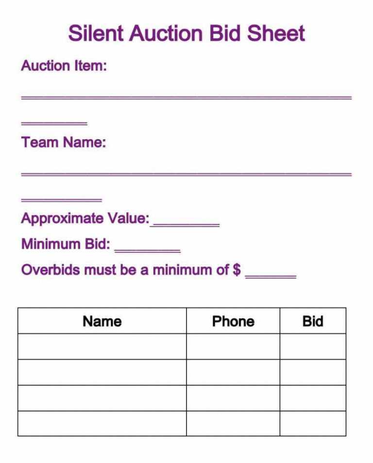 21 Silent Auction Bid Sheets Free Download Templates Study Intended 