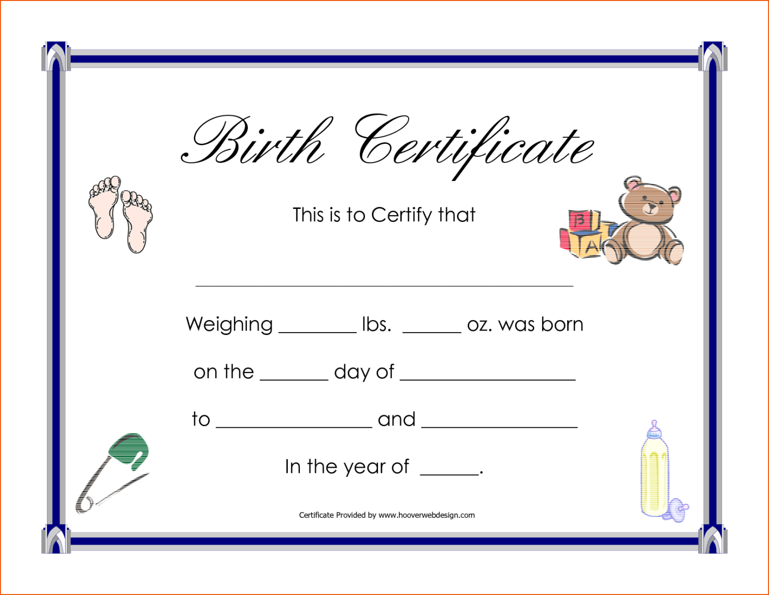 Fill In Blank Printable Birth Certificate With Footprints