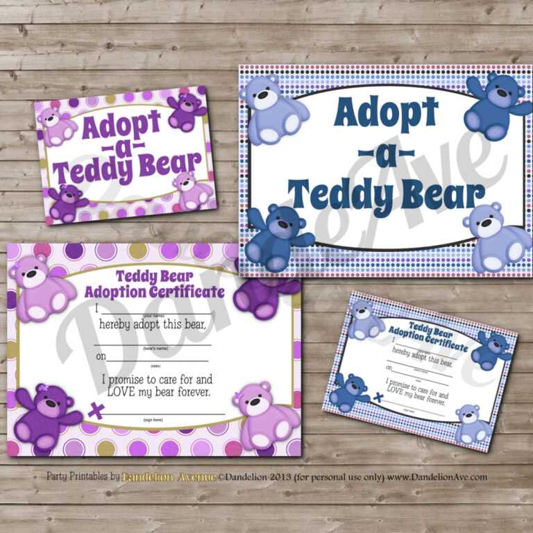 Adopt A Teddy Bear Adoption Certificate And Sign Set Pertaining To Toy 