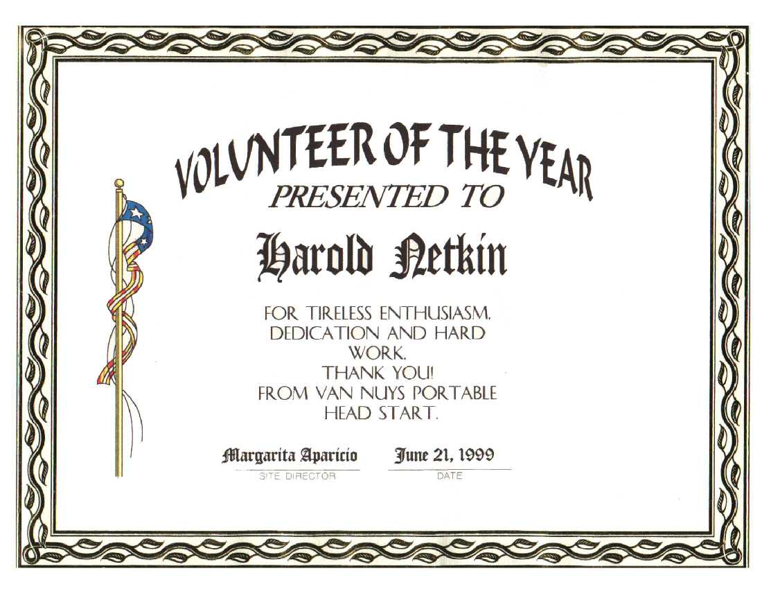 Award In Volunteer Of The Year Certificate Template Great Sample 