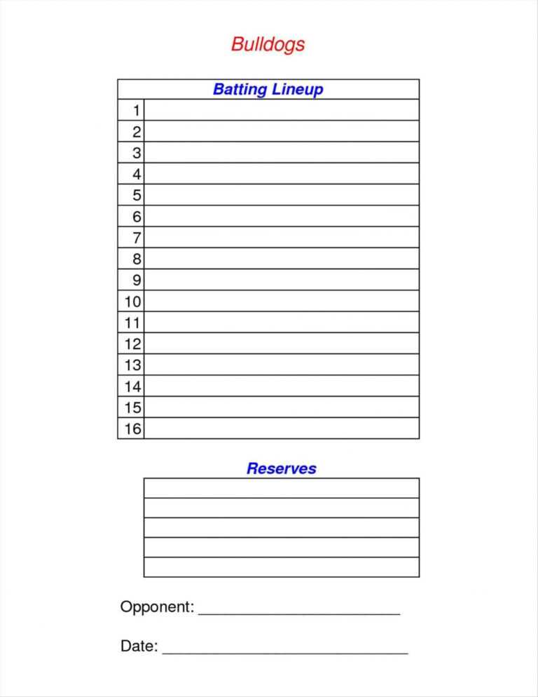 Baseball Lineup Template Card Excel Defensive Fillable in Product Line ...