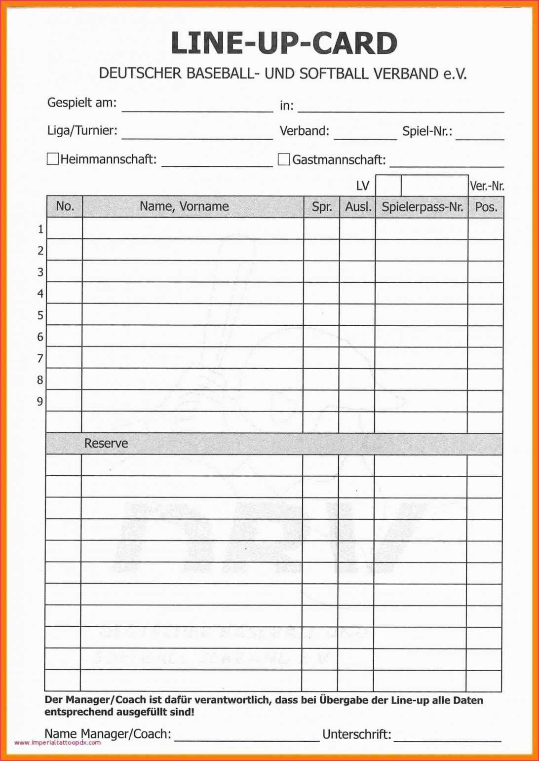 Baseball Lineup Template Free Fillable Word Defensive Card With 