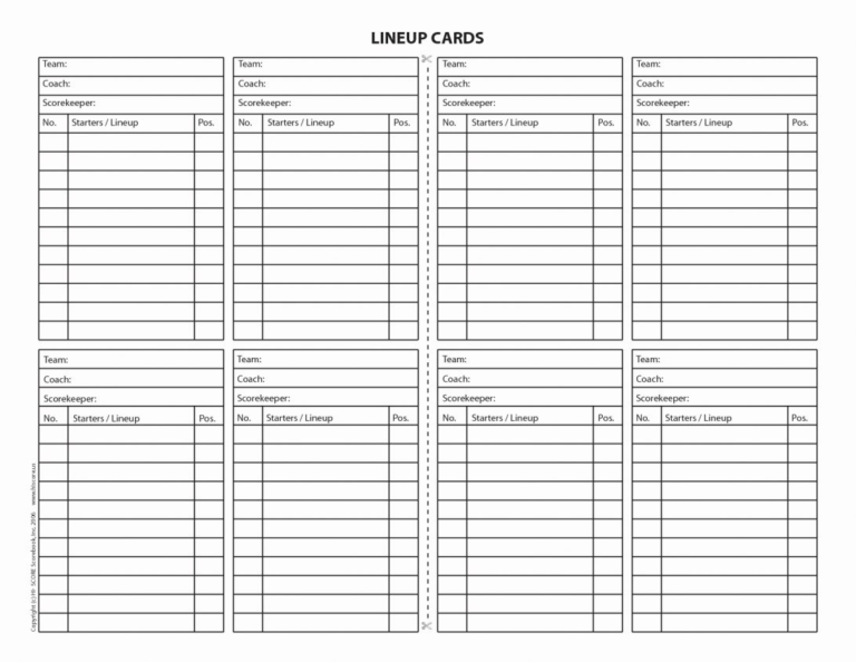 Baseball Lineup Template Printable Card Dugout Defensive with regard to ...