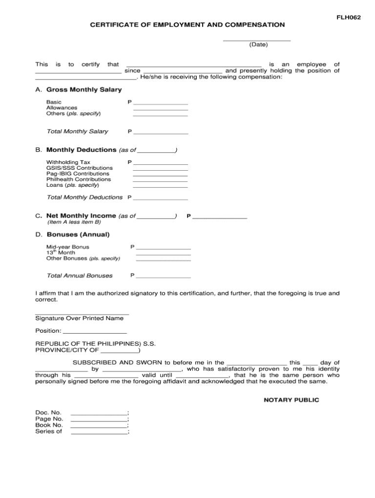 Certificate Of Employment With Compensation – Fill Online pertaining to ...