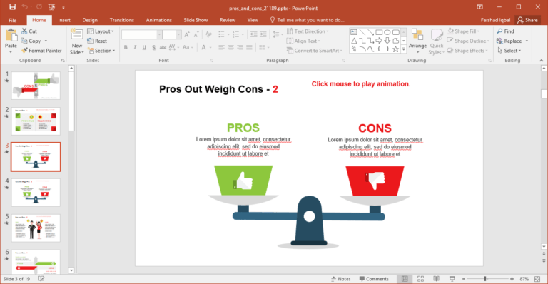 Comparing Pros And Cons Powerpoint Template Within Powerpoint Replace Template Great Sample 