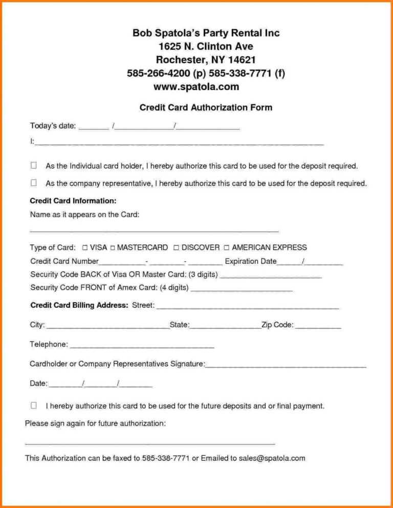 Credit Card Authorization Form Template Holiday Inn Payment with regard ...