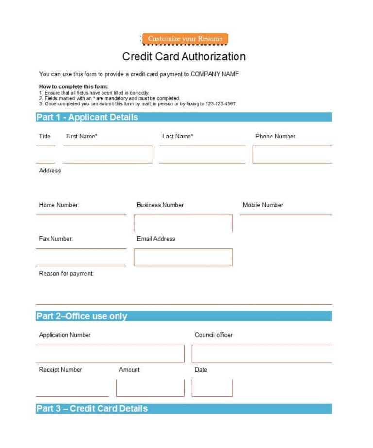 Credit Card Form Template Word Authorization Free Payment throughout ...
