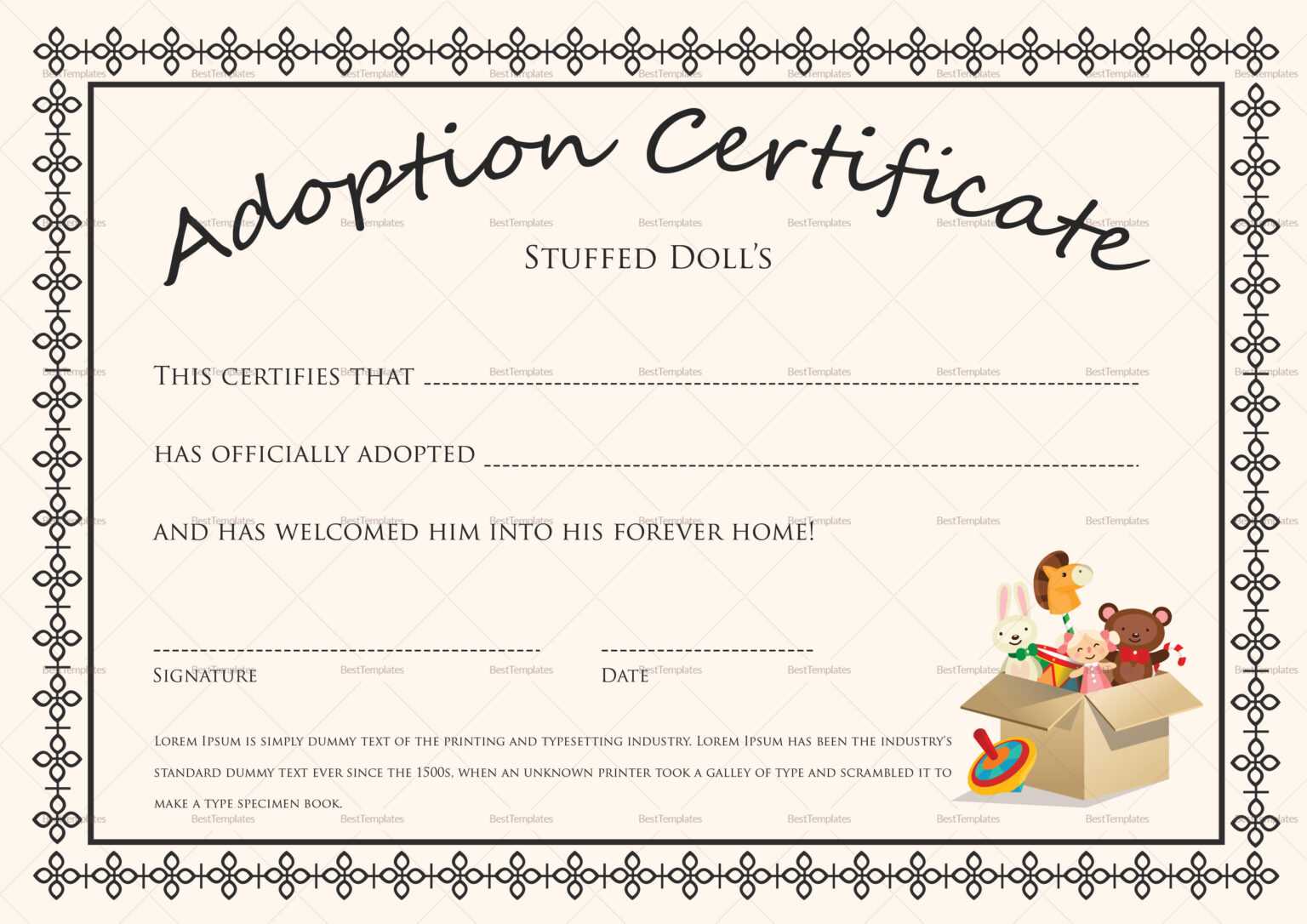 Doll Adoption Certificate Template Regarding Pet Adoption Certificate Template Great Sample 