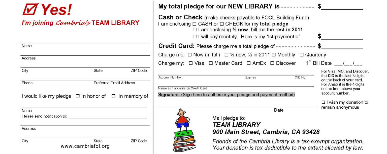 Donation Pledge Card Template within Donation Cards Template – Sample ...