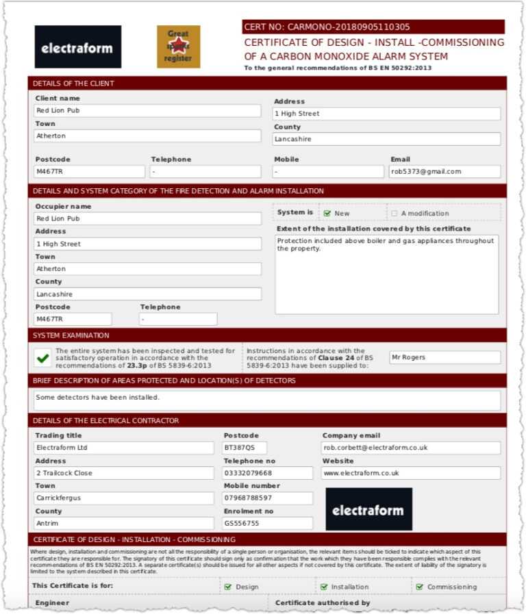 Electraform | Certificates intended for Electrical Isolation ...