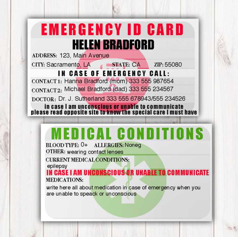 Printable Emergency Contact Cards | Template Business Psd regarding ...