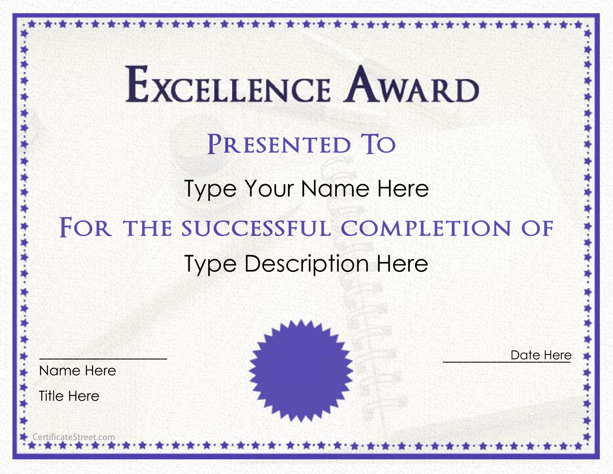 Excellence Award Certificate | Templates At within Award Of Excellence ...
