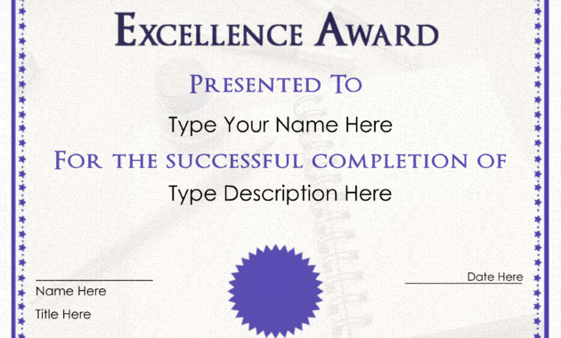 Excellence Award Certificate | Templates At within Award Of Excellence ...