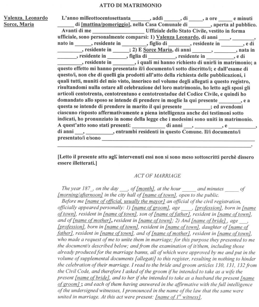Italian Marriage Document Translations Genealogy With Regard To