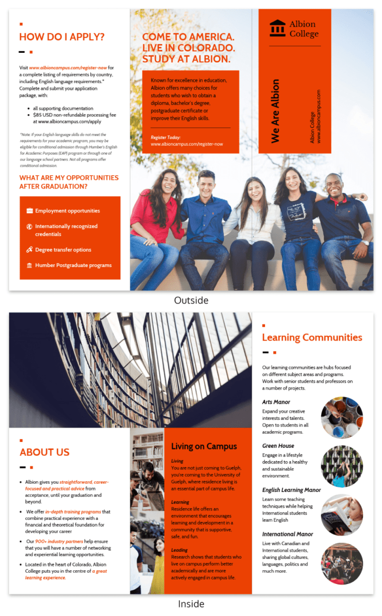 Modern Orange College Tri Fold Brochure Template In Student Brochure 