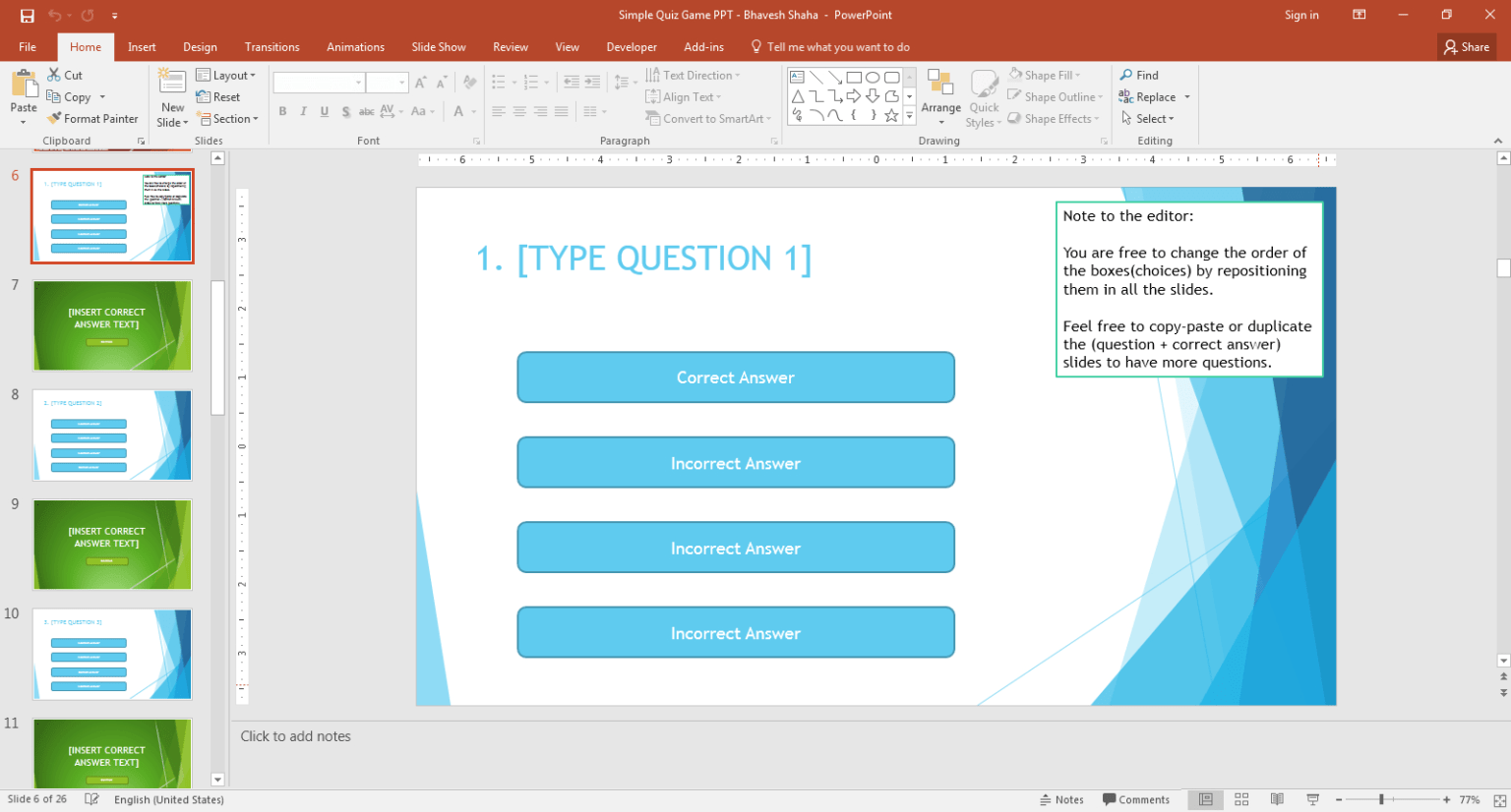 Question 1 Slide – Quiz Game For Ppt | Bhavesh Shaha in Powerpoint Quiz ...