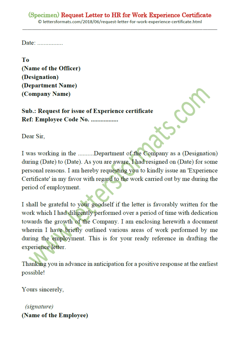 Request Letter To Boss/hr For Work Experience Letter/certificate ...