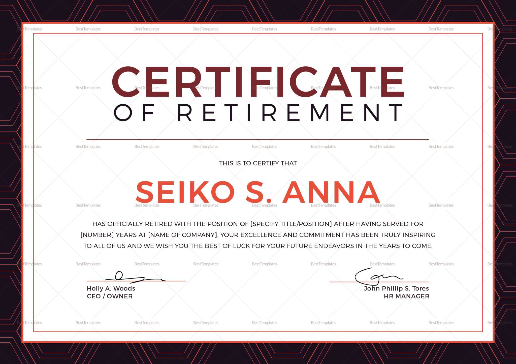 Retirement Certificate Template For Retirement Certificate Template 