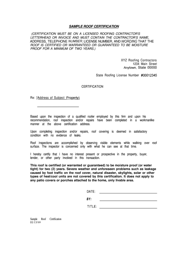 Roof Certification Template Great Sample Templates