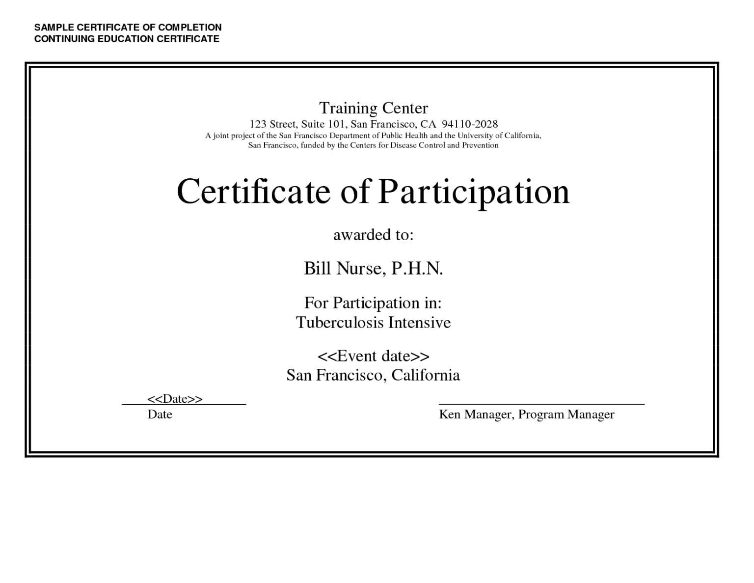 Sample Certificate Of Completion Continuing Education inside Continuing ...
