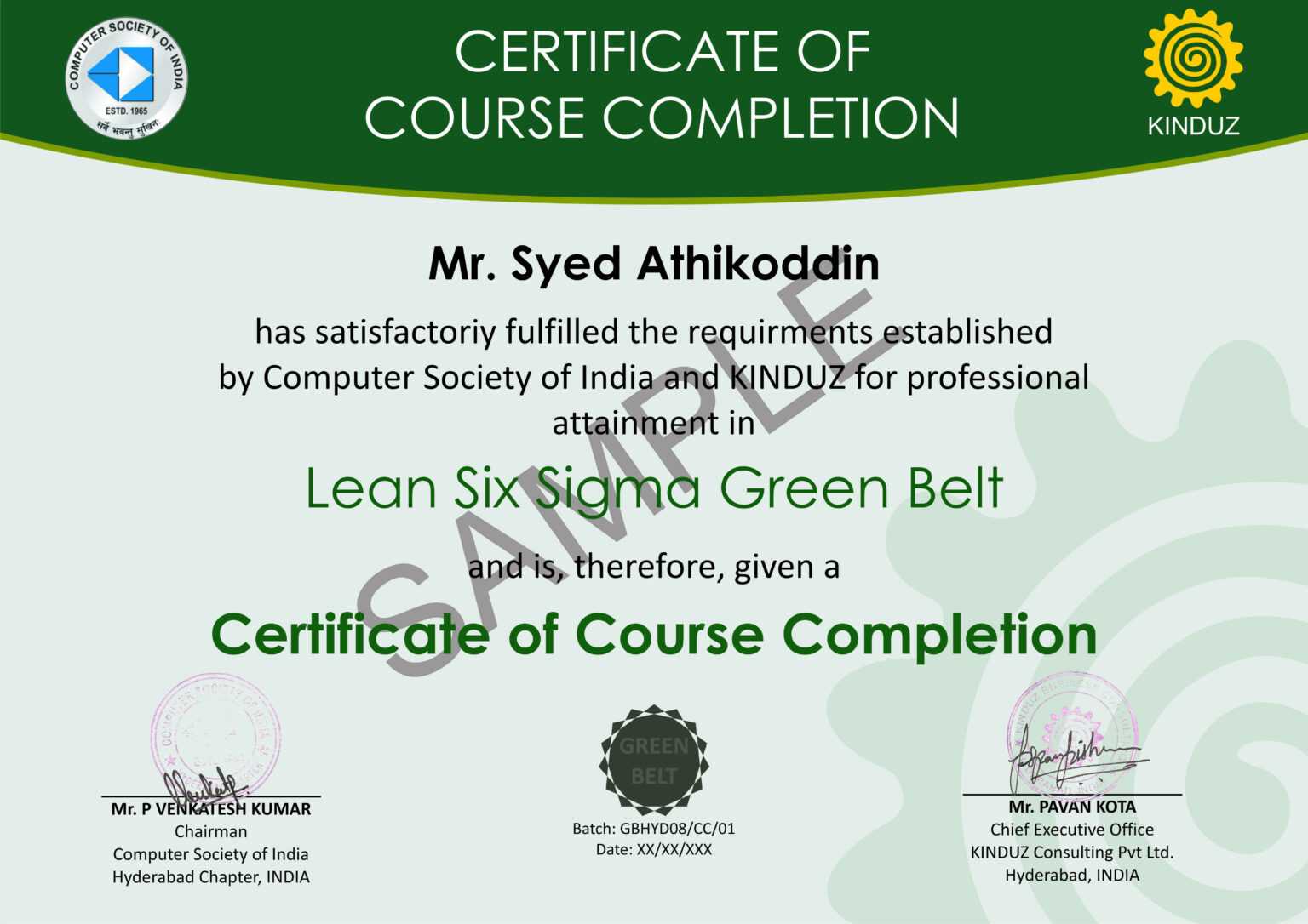 Sample Certificates – Lean Six Sigma India for Green Belt Certificate ...