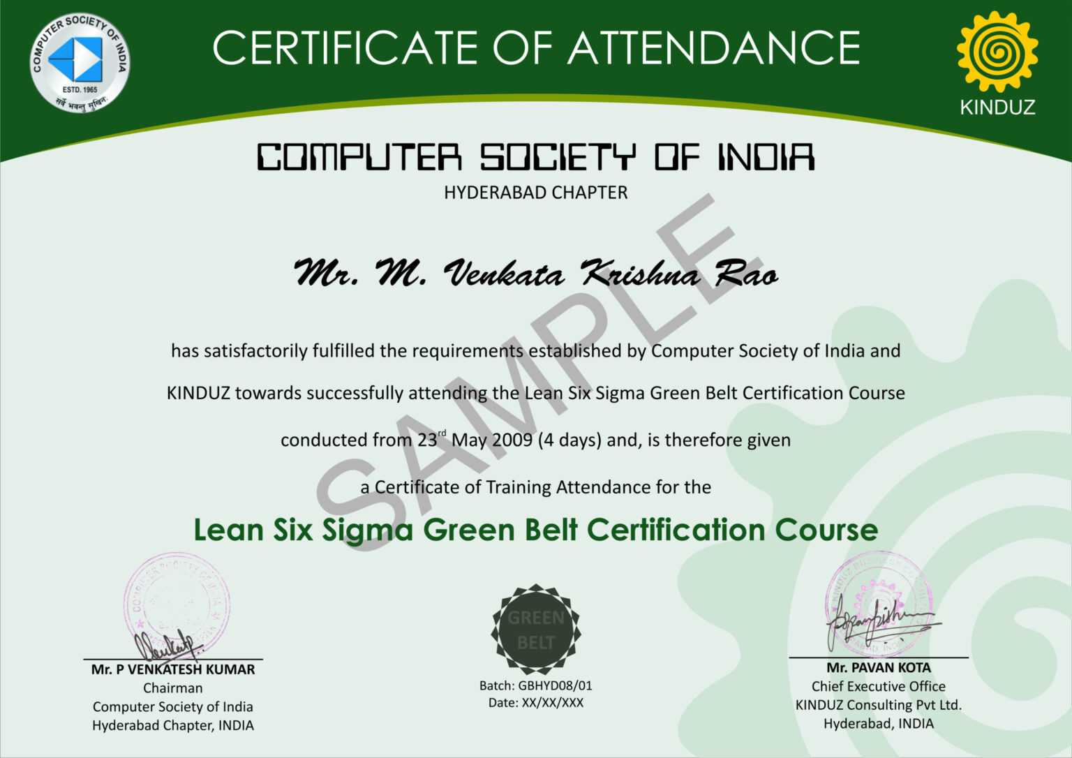 Sample Certificates – Lean Six Sigma India pertaining to Green Belt ...