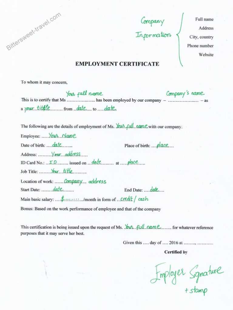 Schengen Visa Application Documents Employment Certificate With Regard