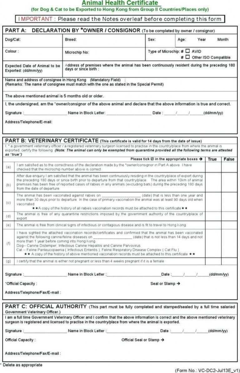 Stirring Pet Health Certificate Template Ideas Printable Within
