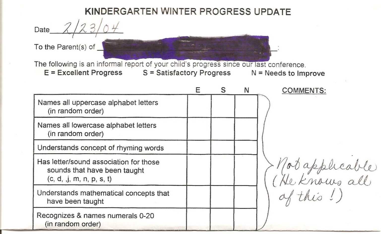 Boyfriend Report Card Template