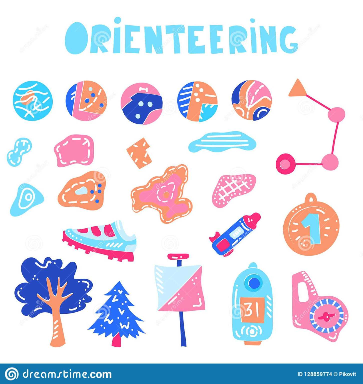 Vector Illustration Of Orienteering Map Signs Stock Vector in Orienteering Control Card Template ...